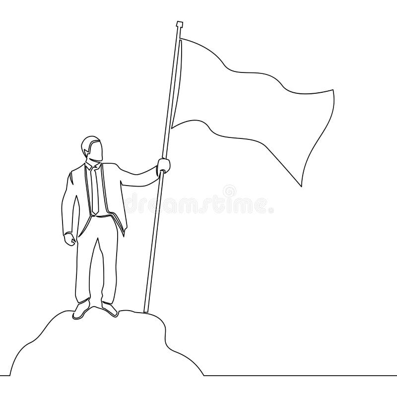Continuous Line Drawing Businessman Holding Flag Concept Stock Vector