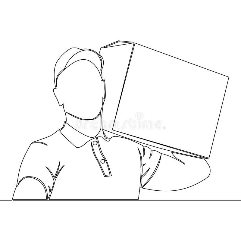Continuous Line Drawing a Delivery Worker Carries a Packages Icon ...