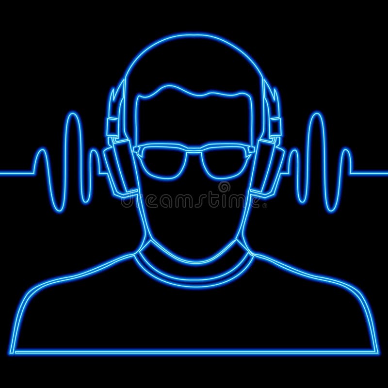 Continuous One Single Line Drawing DJ Wearing a Headphone Icon Neon ...