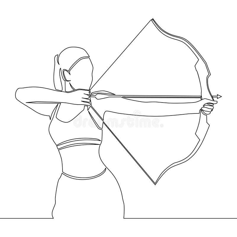 Continuous Line Drawing Female Archer Woman Pulling the Bow Icon Vector ...