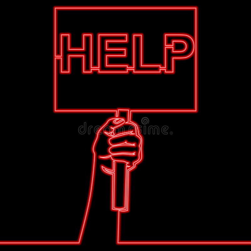 Continuous Line Drawing Help Needed Icon Neon Glow Vector Illustration ...