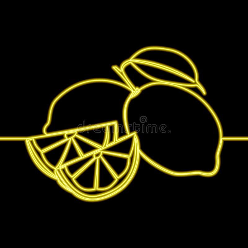 Continuous One Single Line Drawing Lemon Icon Neon Glow Illustration ...
