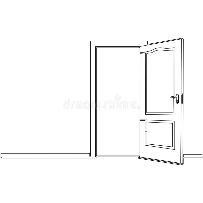 Continuous Line Drawing Open Doors Isolated Icon Vector Illustration ...