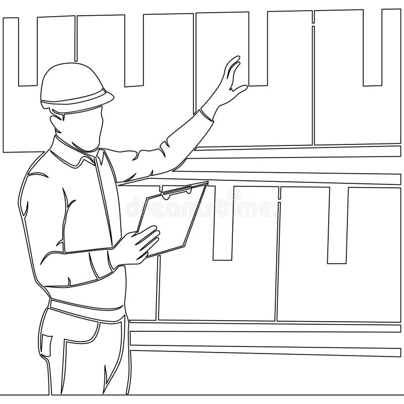 Continuous One Single Line Drawing Warehouse Manager Icon Vector ...