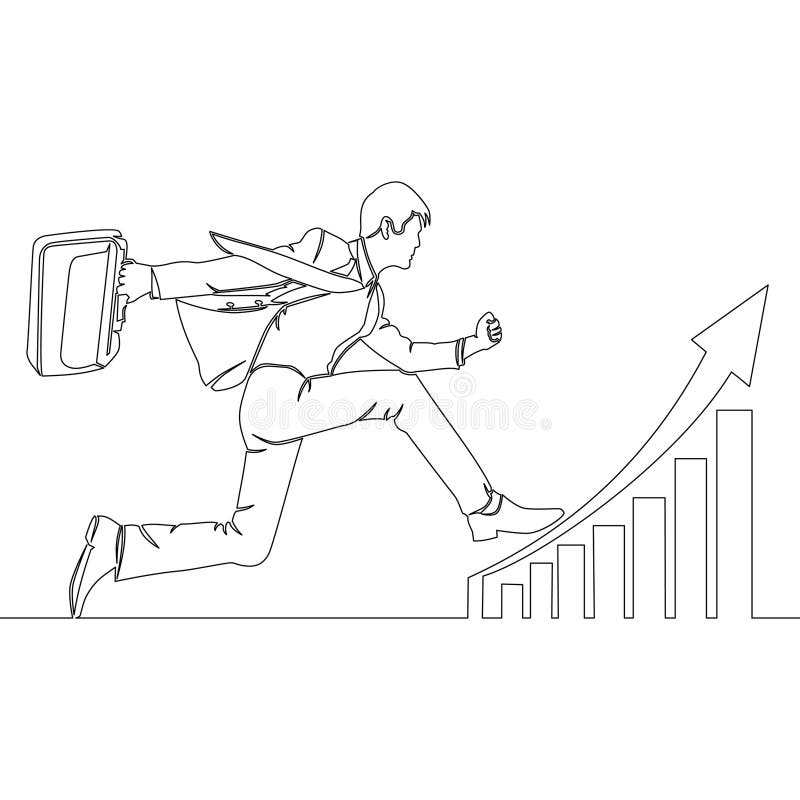 Continuous Line Drawing Young Business Man Jumping on the Rising Graph ...