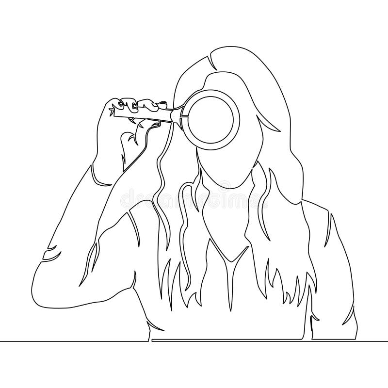Continuous Line Drawing Young Woman Using Magnifying Glass Searching ...