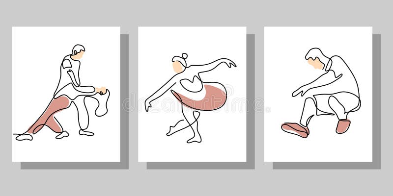 Continuous One Single Line of Three People Dancing Poster for Wallpaper ...