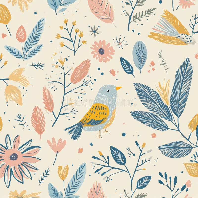 Continuous Pattern of Boho Fantasy Flowers with a Folk Floral Design ...