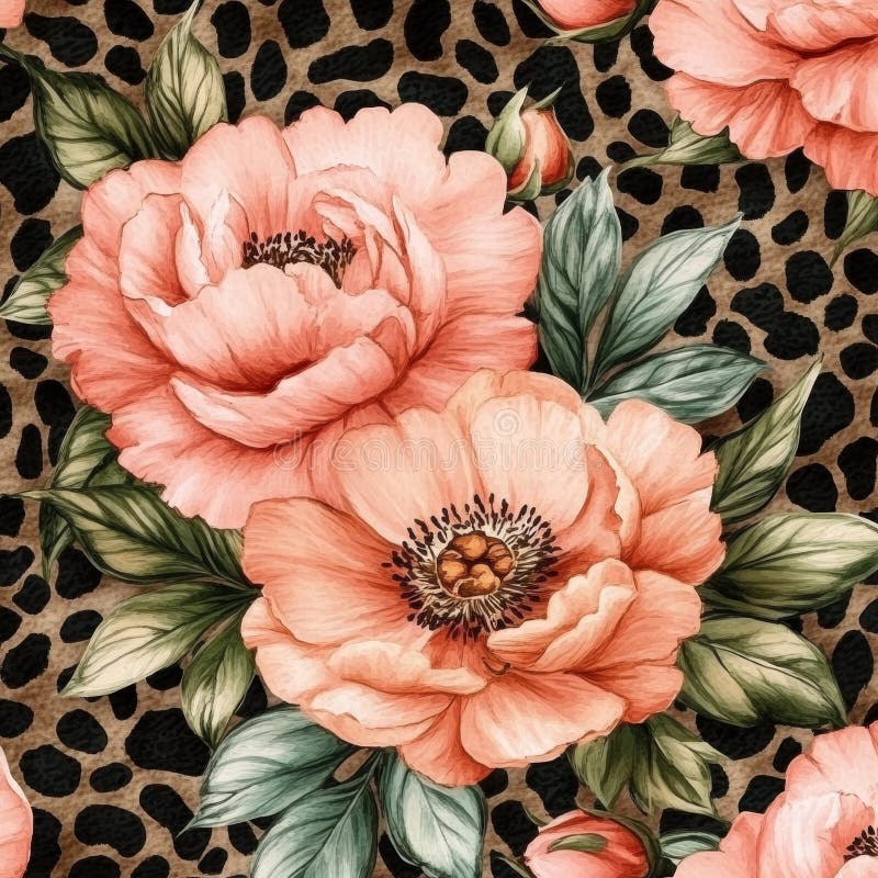 A Continuous Pattern Combining Leopard Print and Flowers, with ...
