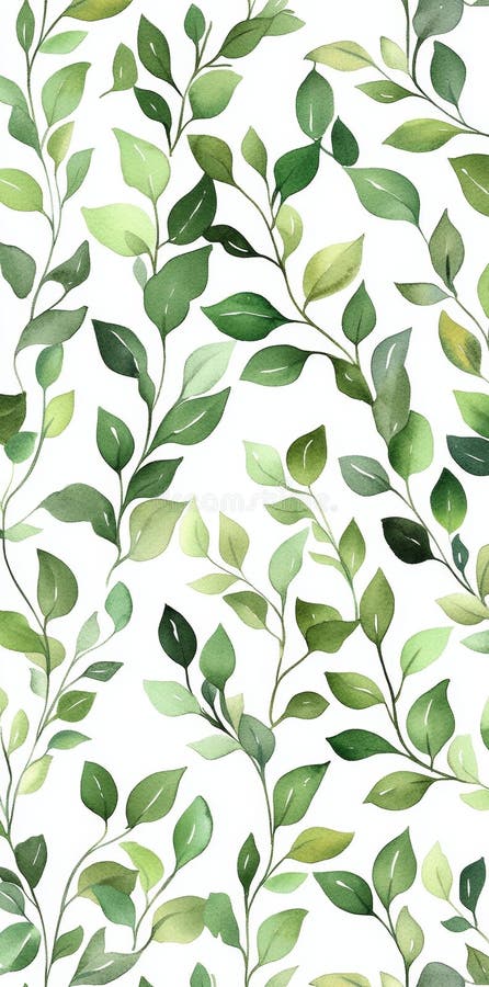 A Continuous Pattern Featuring Artistic Leaves, Created with Watercolor ...