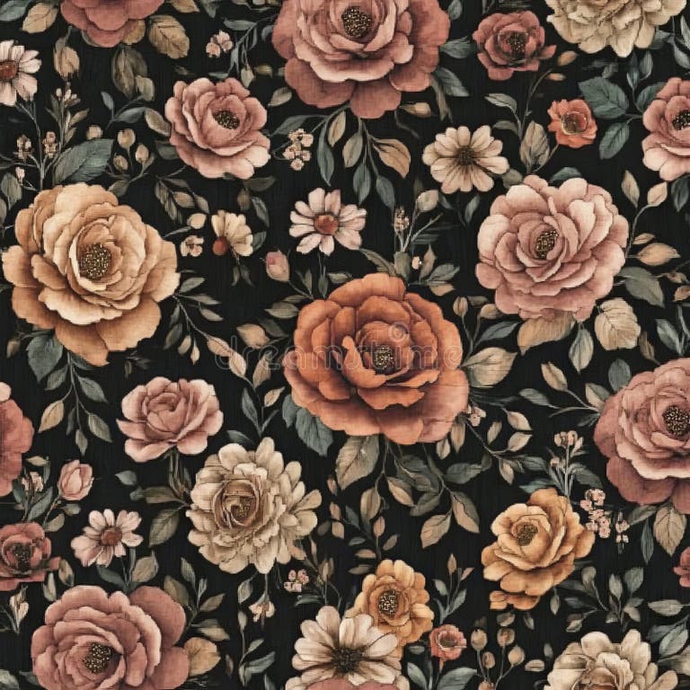 A Continuous Pattern Featuring Bouquets of Roses, Serving As a Floral ...