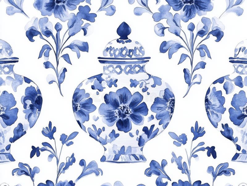 Continuous Pattern Featuring Chinese Blue and White Porcelain Stock ...