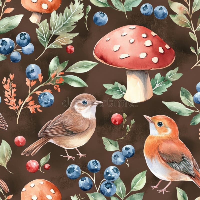 A Continuous Pattern of Forest Animals and Plants, Hand-drawn with ...