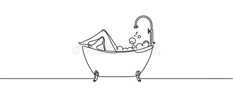 Continuous Pattern Style Bathtub. Bath Minimalist Black Linear Design ...