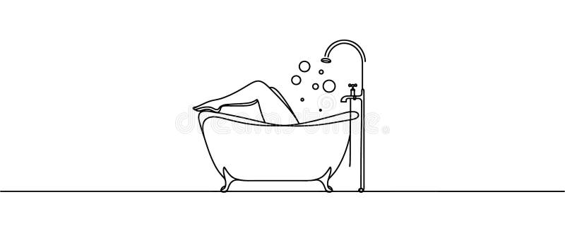 Continuous Pattern Style Bathtub. Bath Minimalist Black Linear Design ...