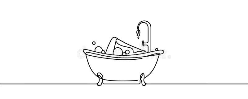 Continuous Pattern Style Bathtub. Bath Minimalist Black Linear Design ...