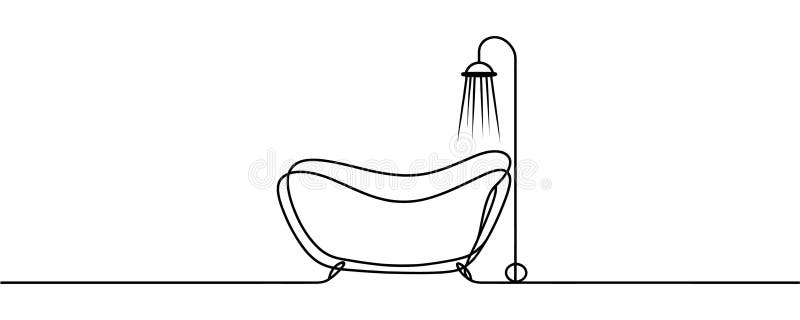 Continuous Pattern Style Bathtub. Bath Minimalist Black Linear Design ...