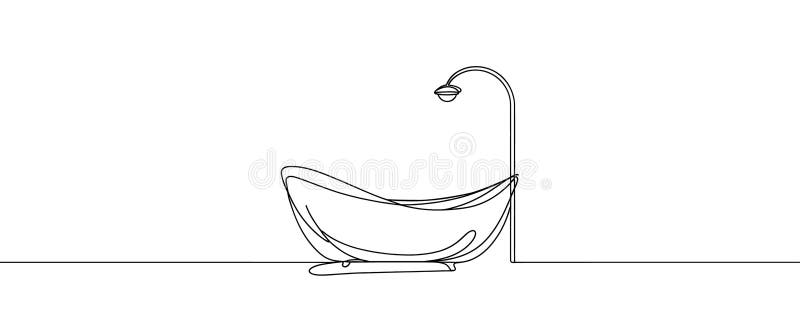 Continuous Pattern Style Bathtub. Bath Minimalist Black Linear Design ...