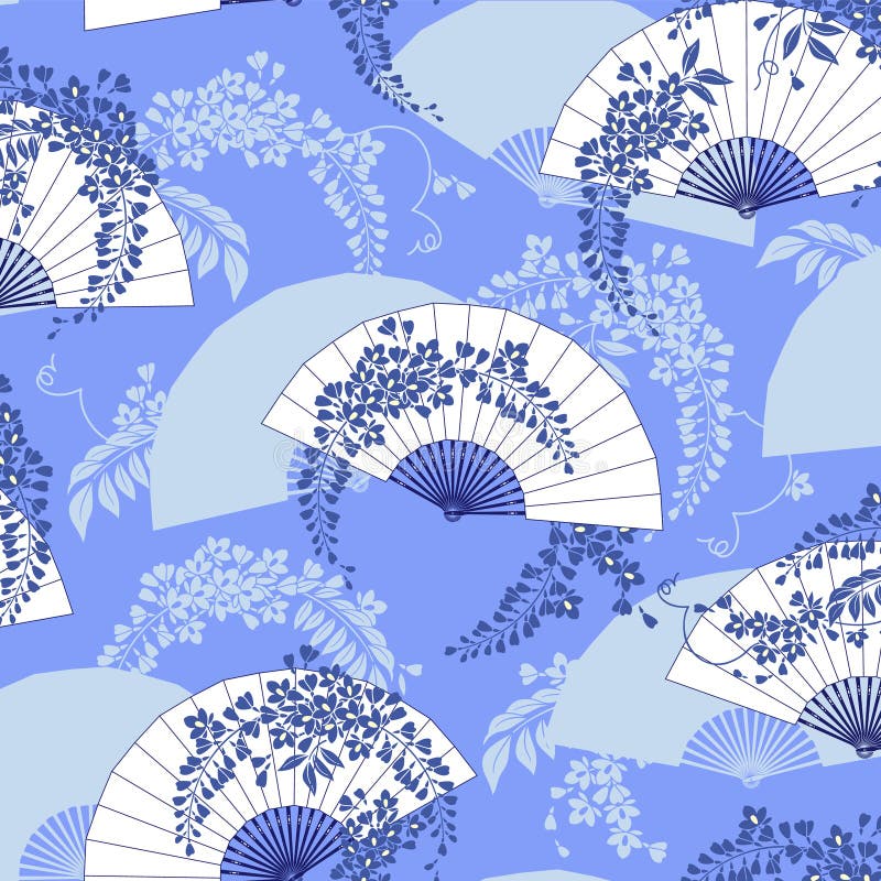 A Pattern Combining Japanese Folding Fans and Flowers, Stock ...