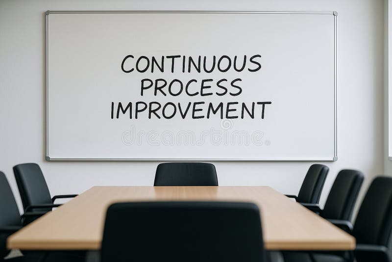 Continuous Process Improvement Text on White Board in an Office Meeting ...