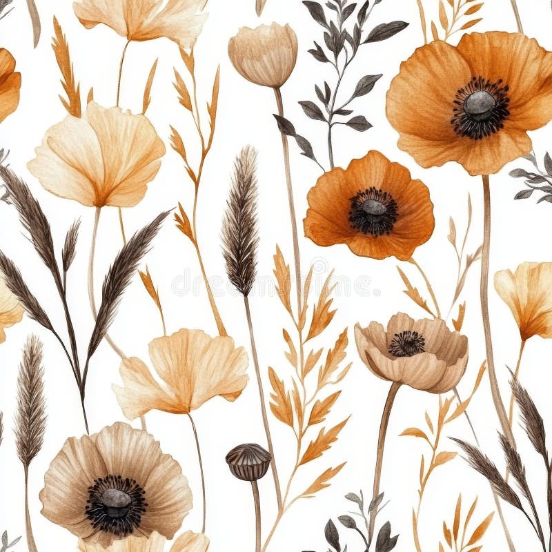 A Continuous Repeating Pattern Featuring Minimalist Floral Shapes ...