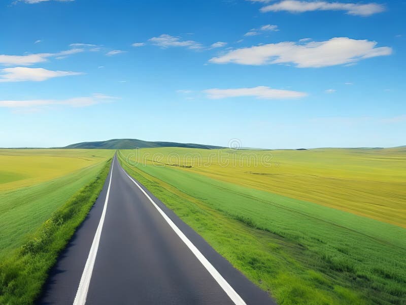 The Continuous Road Across Lush Grasslands. Stock Illustration ...