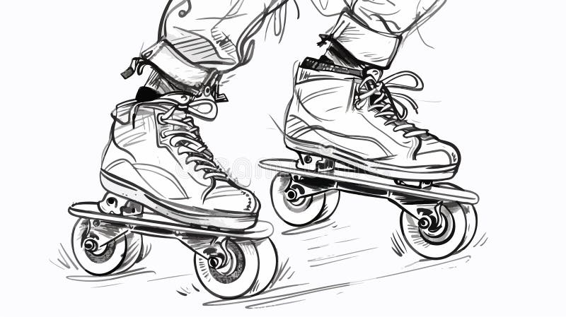 Continuous Roller Skate Line Art Drawing for Professional Design ...