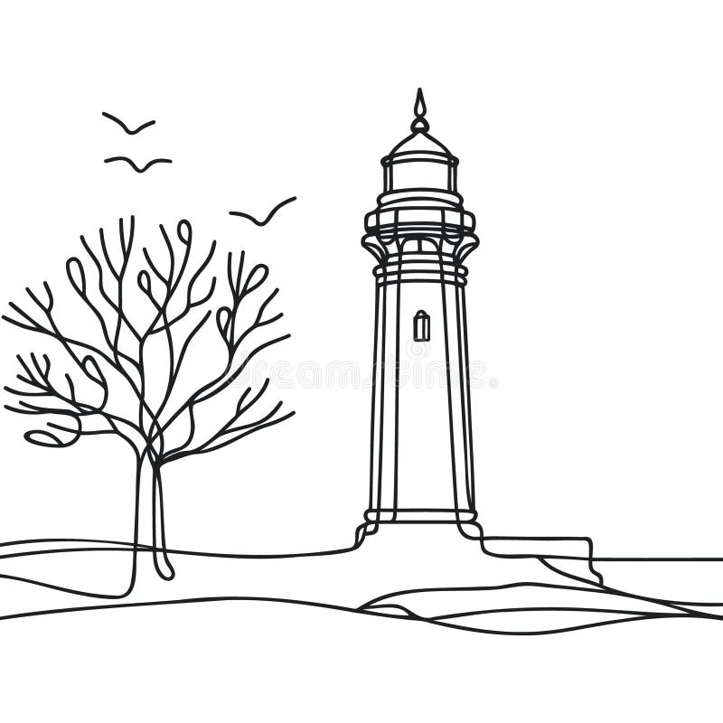 Continuous Simple Line Drawing of Lighthouse Icon Isolated on White ...