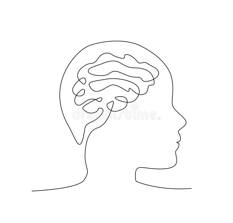 Continuous Single Drawn One Line Brain Hand-drawn. Continuous One Line ...