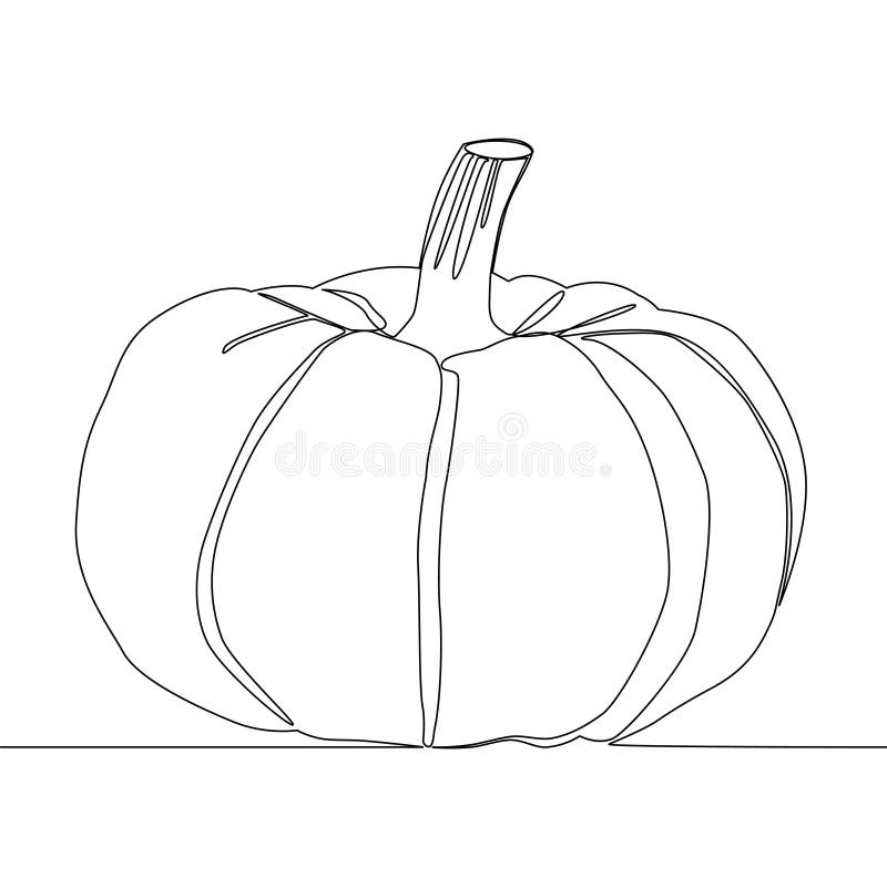 Continuous Single Drawn One Line Pumpkin Hand-drawn Picture Silhouette ...