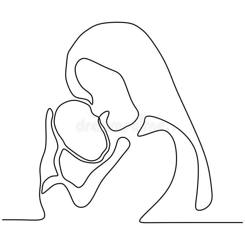 Baby Born One Line Drawing Minimalist of Mother and Her Son Stock ...
