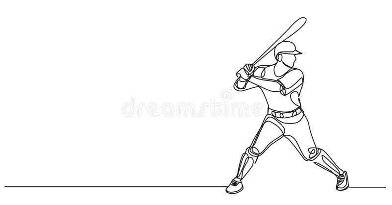 Single Line Drawing of Baseball Batter Stock Vector - Illustration of ...