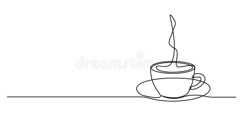 Continuous Single Line Drawing of Cup of Steaming Hot Coffee Stock ...