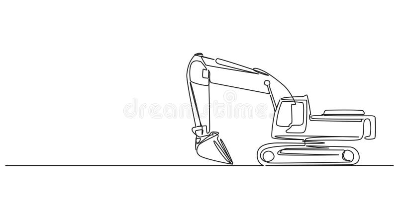 Single Line Drawing of Excavator Stock Vector - Illustration of ...
