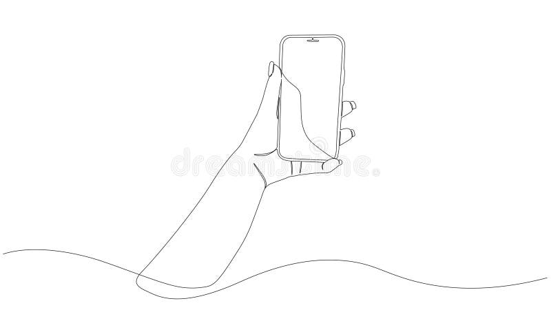 Continuous Single Line Drawing of a Hand with a Cell Phone. Smartphone ...