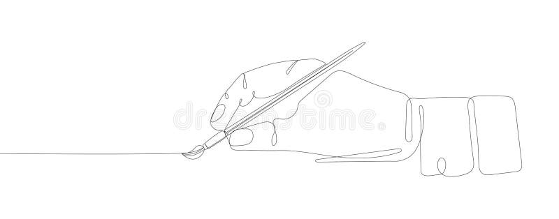 Continuous Single Line Drawing of Hand Holding Paintbrush, Line Art ...