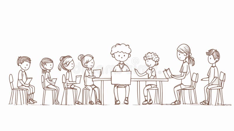 Continuous Single-line Drawing of Kids during a Lesson. Stock Vector ...