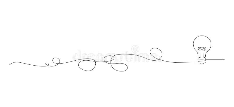 Continuous Single Line Drawing of Light Bulb with Tangled Cord Stock ...