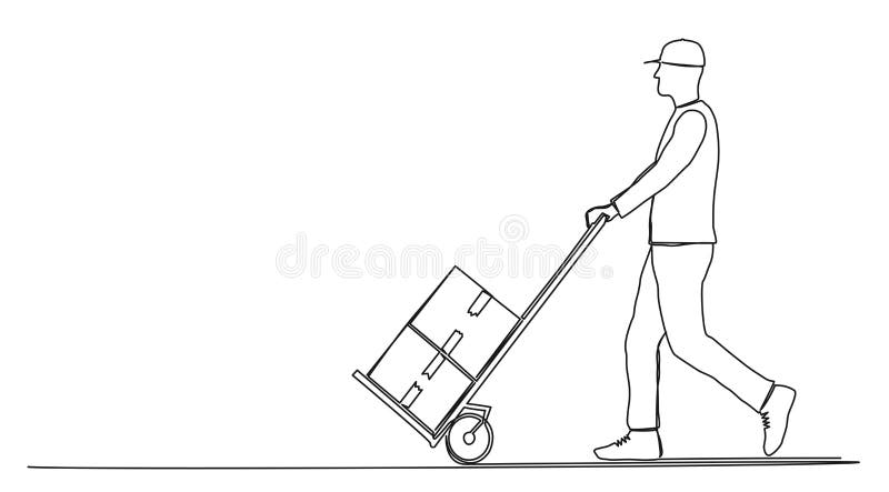 Continuous Single Line Drawing of Parcel Carrier or Delivery Driver ...