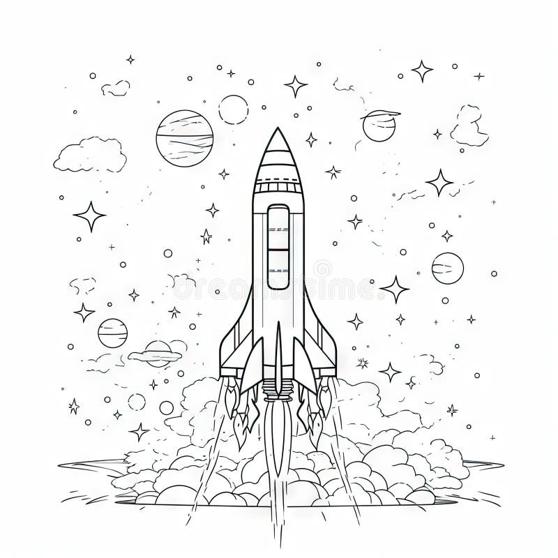 Single Line Drawing Rocket Stock Illustrations – 227 Single Line ...