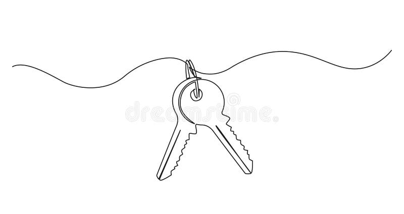 Continuous Single Line Drawing of Set of Keys on Key Ring Stock Vector ...