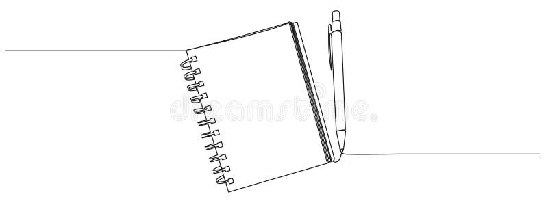 Continuous Single Line Drawing of Spiral Notepad and Pen Stock Vector ...