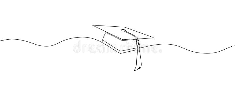 Continuous Single Line Graduation Cap Pattern. Single Line Drawn ...