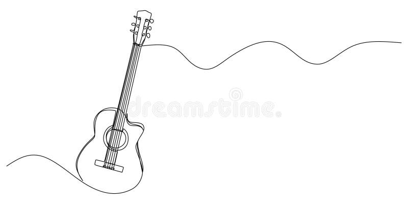 Continuous Single One Line of Guitar Isolated on White Background Stock ...