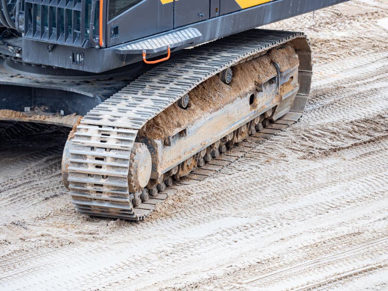 Continuous Tracks on a Heavy Excavator Digger Machine with Track Detail ...