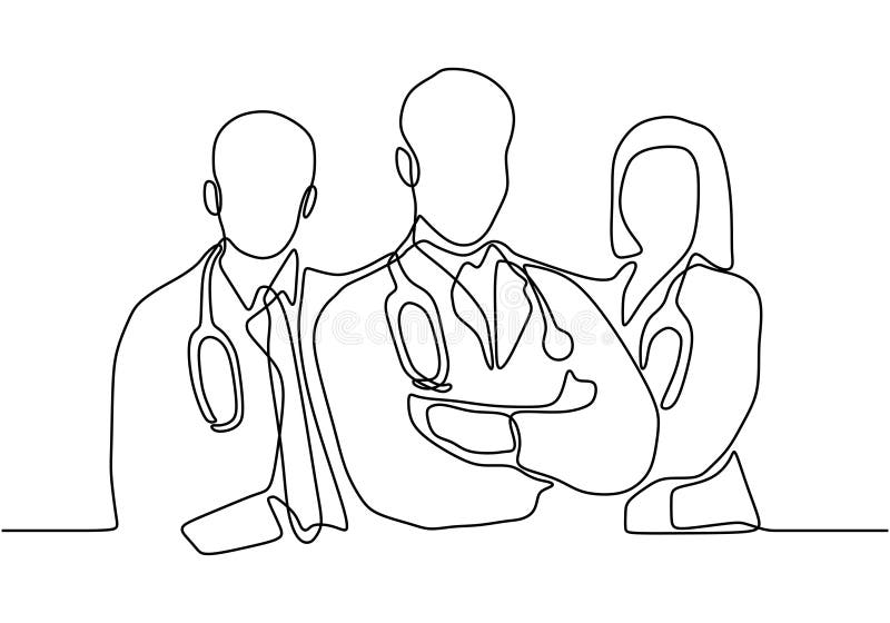 Continuous Vector Line Drawing of Team of Doctors. Minimalism Design of ...