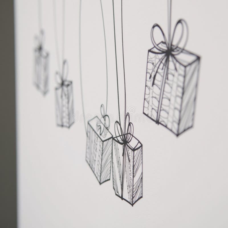 Continuousline Art Drawing Featuring Hanging Gift Boxes on a Wall Stock ...