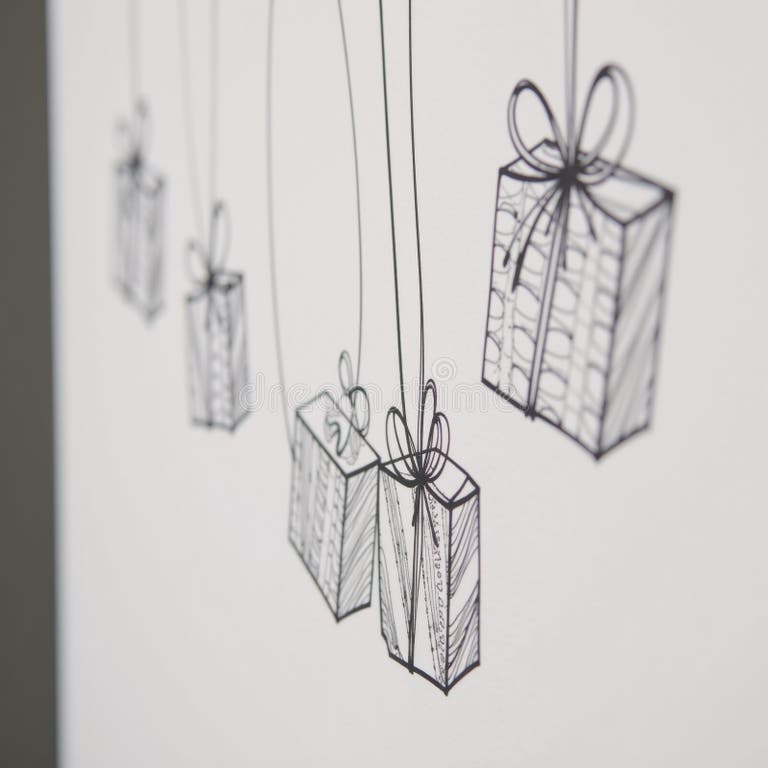 Continuousline Art Drawing Featuring Hanging Gift Boxes on a Wall Stock ...