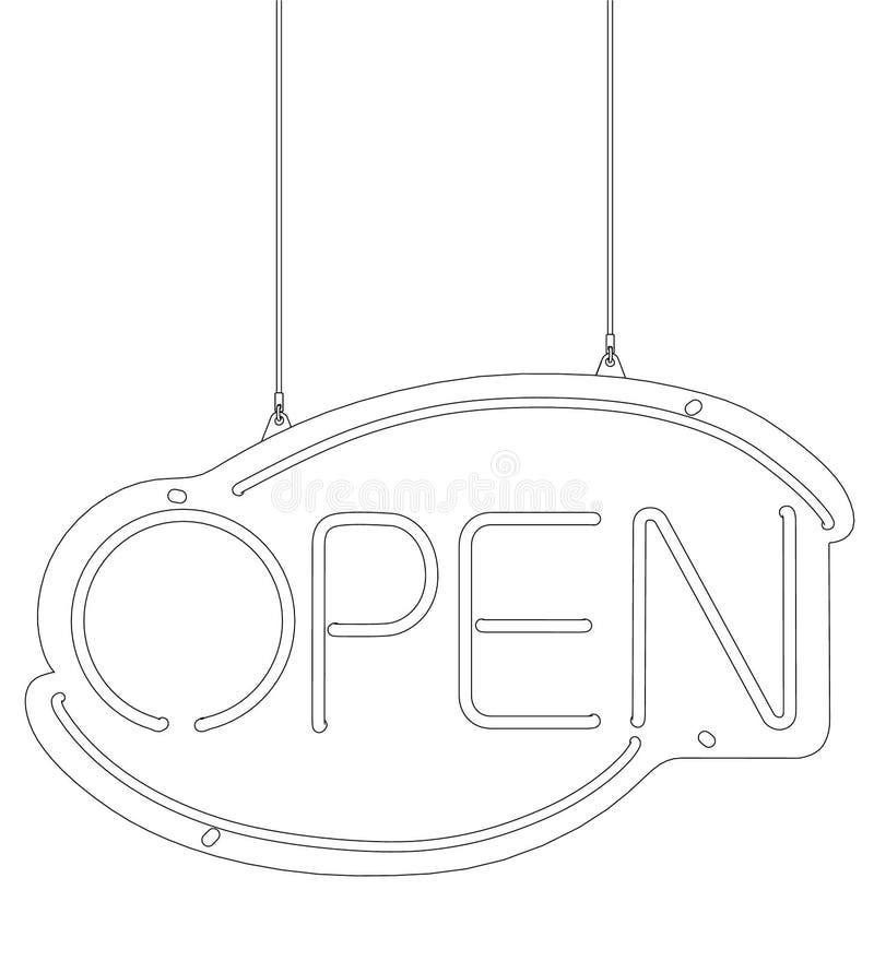 Contour of an Advertising Signboard with the Word OPEN from Black Lines ...