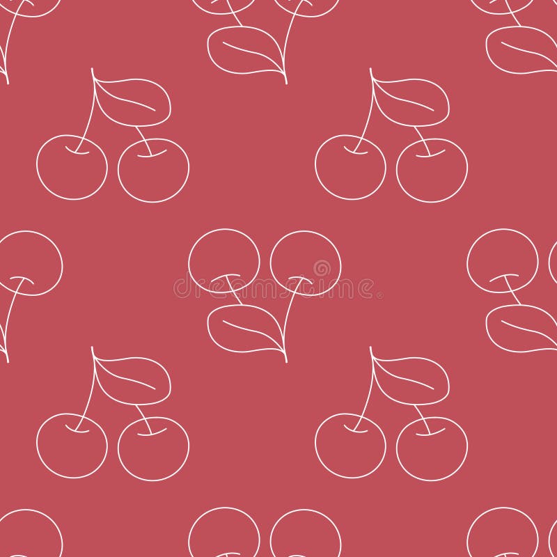 Contour Berry Cherry Seamless Pattern. Pair of Cherries with Leaf for ...